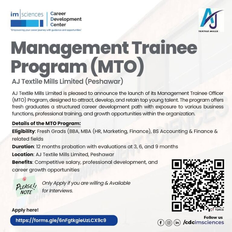 Management Trainee Officer (MTO) Program at AJ Textile Mills Peshawar ...