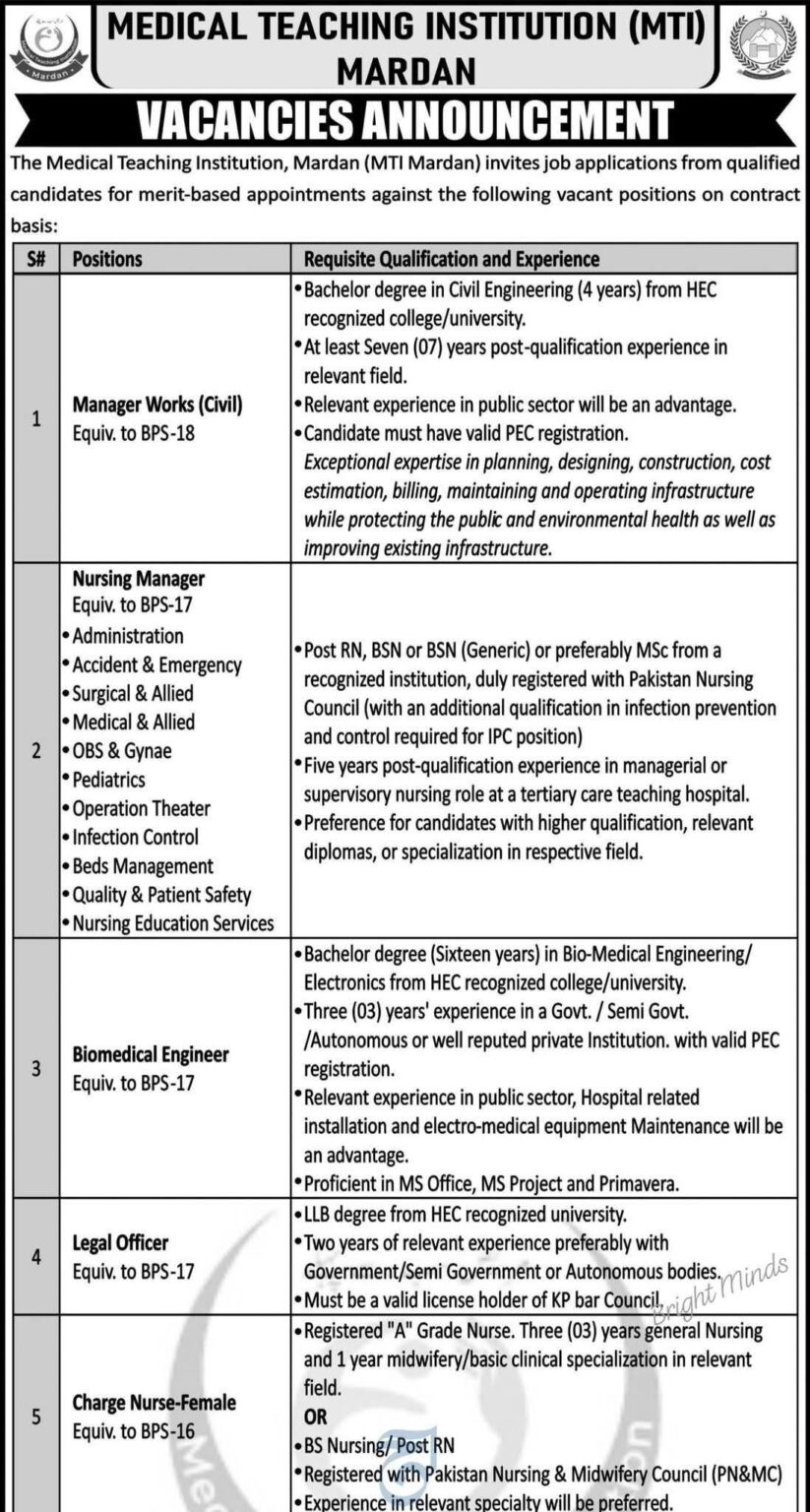 Job Openings at Mardan Medical Teaching Institute (MTI) Apply for ...