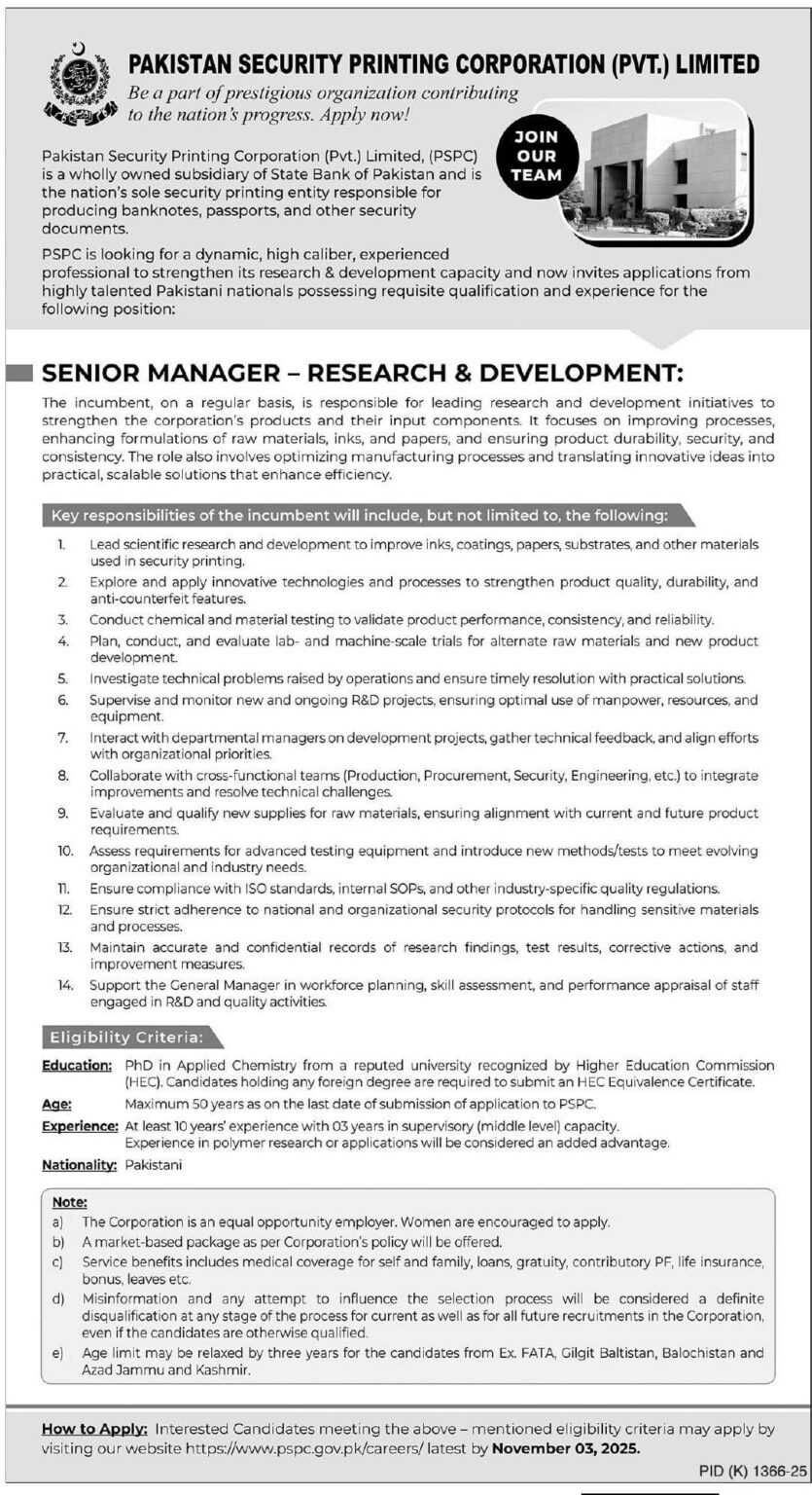 Positions available in Research & Development at Pakistan Security ...