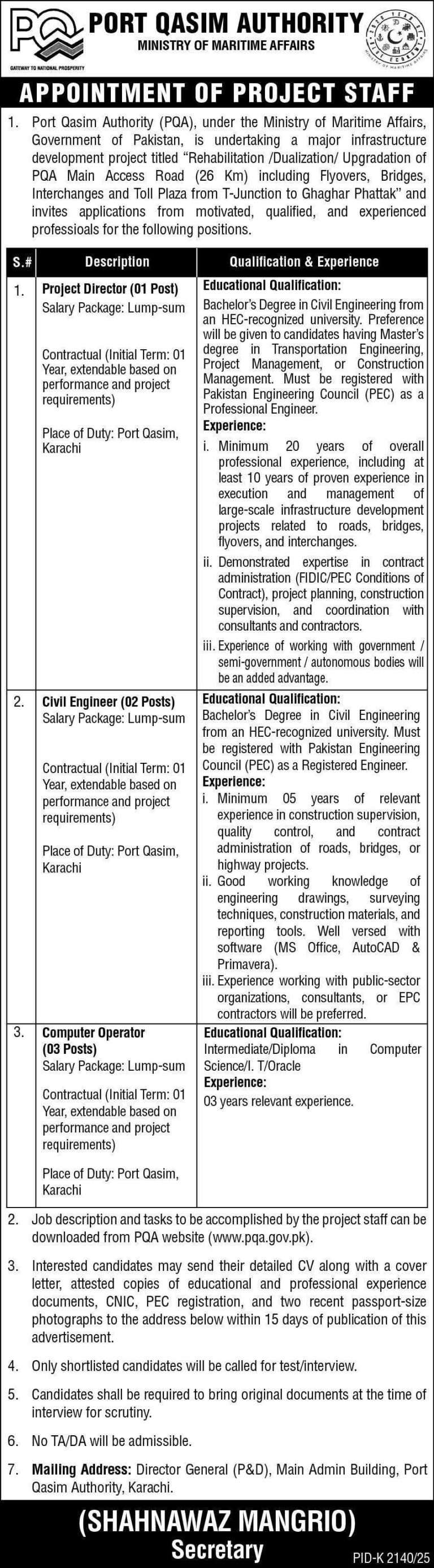 Project Director, Civil Engineer, and Computer Operator Jobs at Port ...