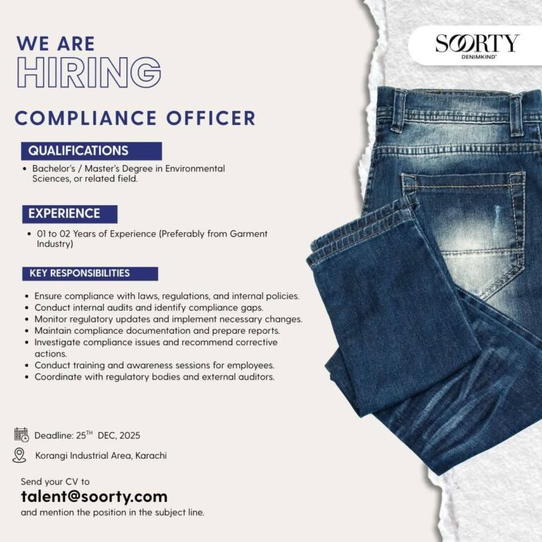 We Are Hiring Compliance Officer for Garment Industry In Karachi ...