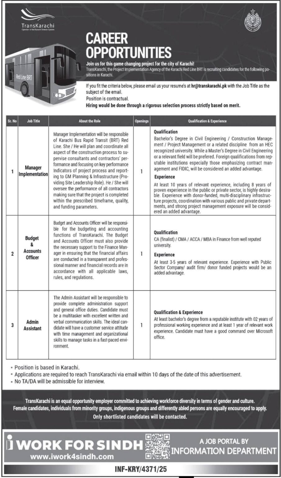 TransKarachi Jobs 2025 Red Line BRT Project Career Opportunities for ...