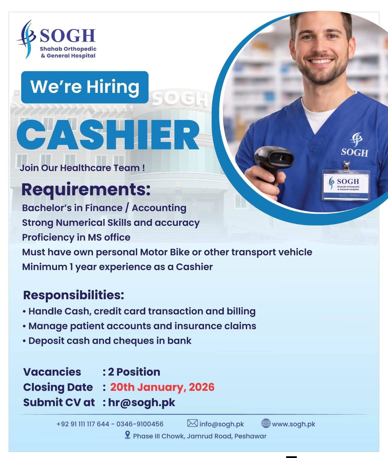 Cashier Jobs 2026 at Shahab Orthopedic & General Hospital Peshawar ...