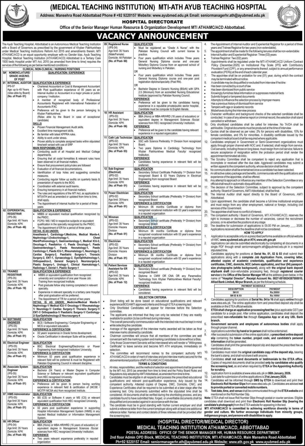Latest MTI Ayub Teaching Hospital Abbottabad Jobs 2026 – Medical ...