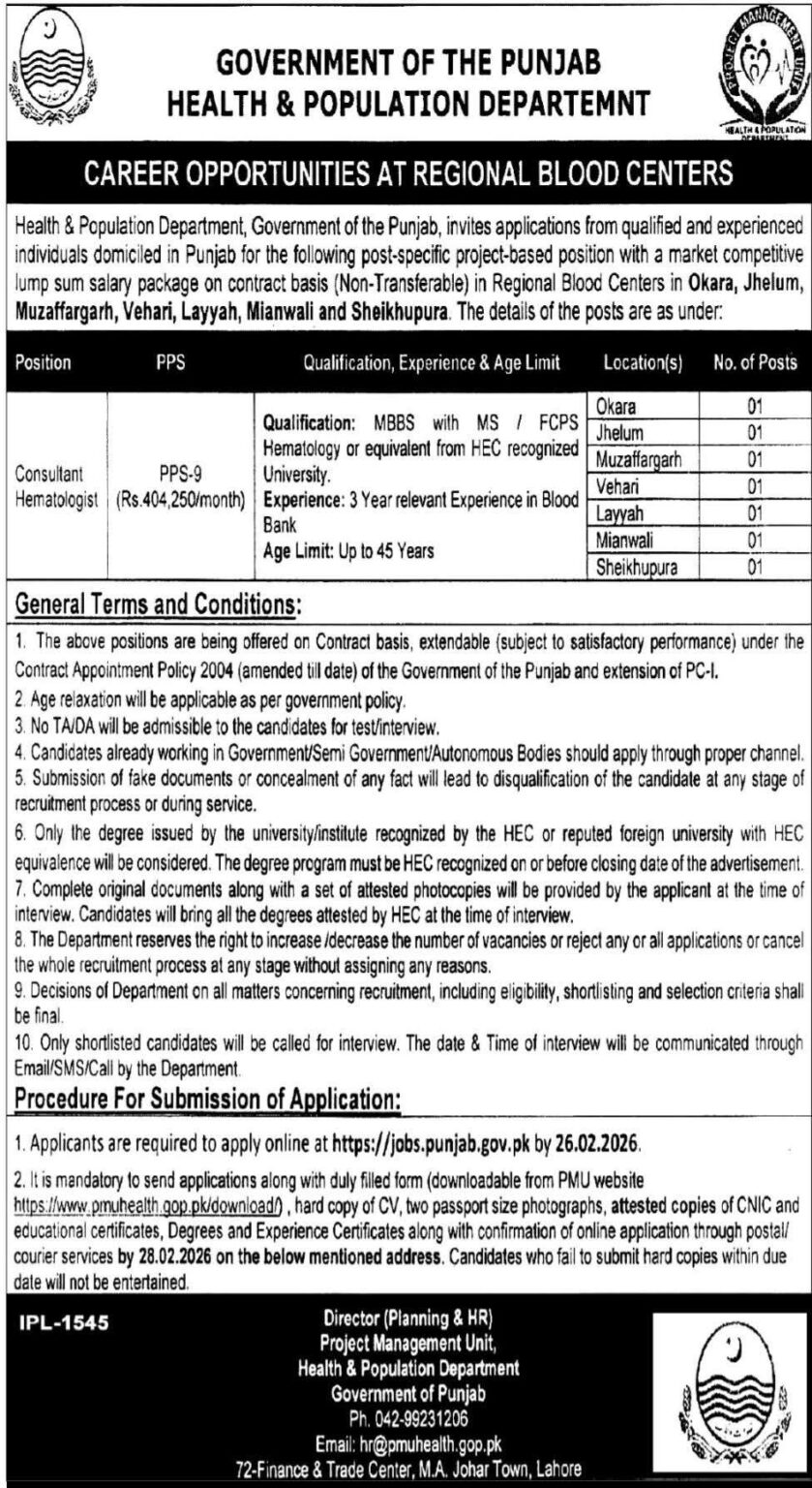 Punjab Health Department Jobs 2026 – Consultant PPS-9 Vacancies in ...
