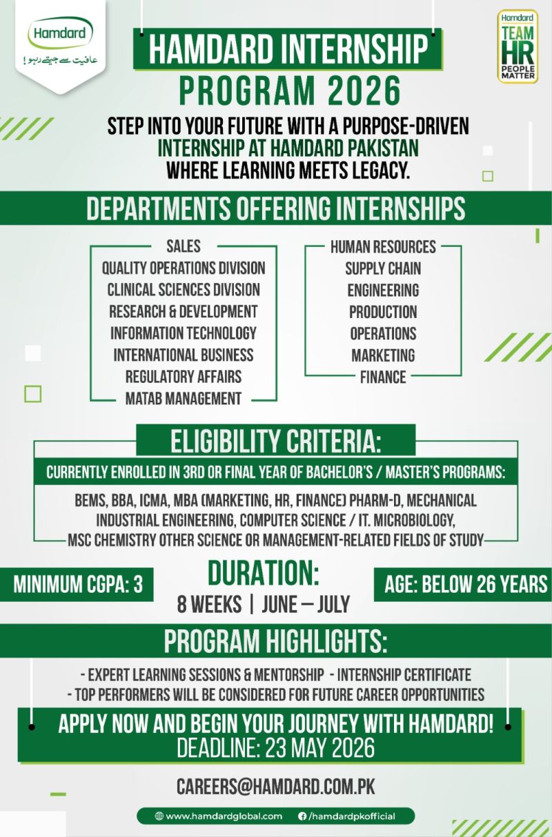 Hamdard Pakistan Internship Program Lahore 2026 – Paid Internship ...